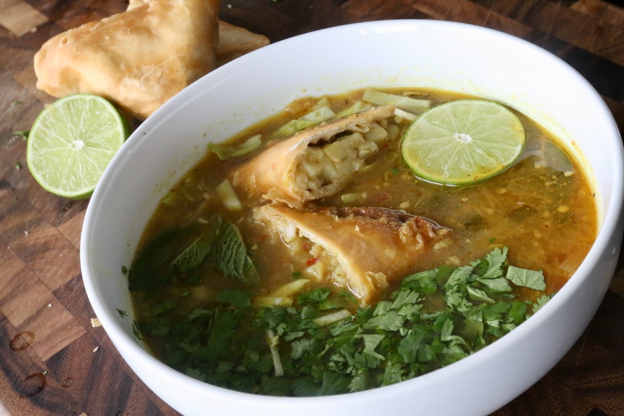 Samusa Vegan Burmese Samosa Soup Recipe | dobbernationLOVES