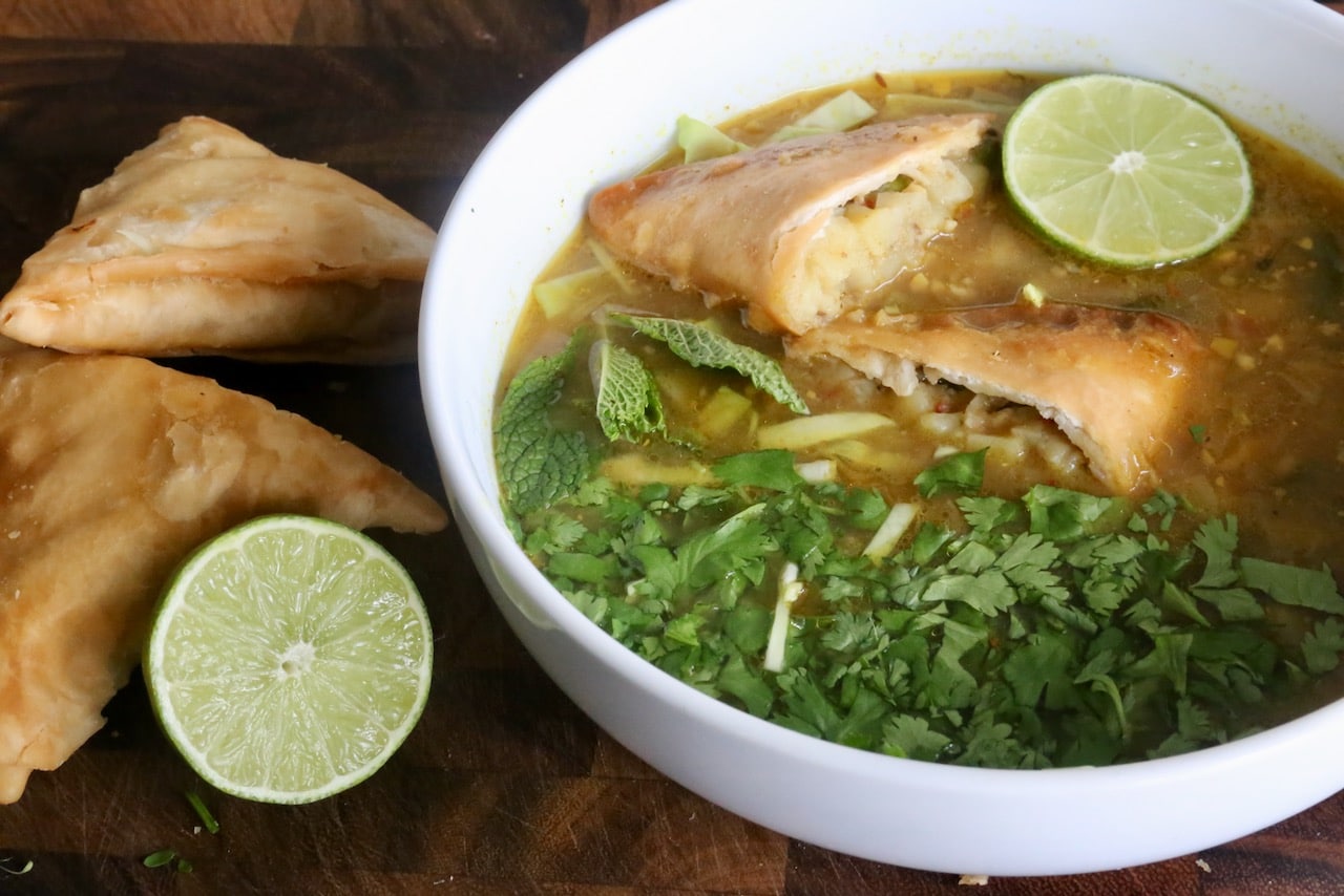 Samusa Vegan Burmese Samosa Soup Recipe | dobbernationLOVES