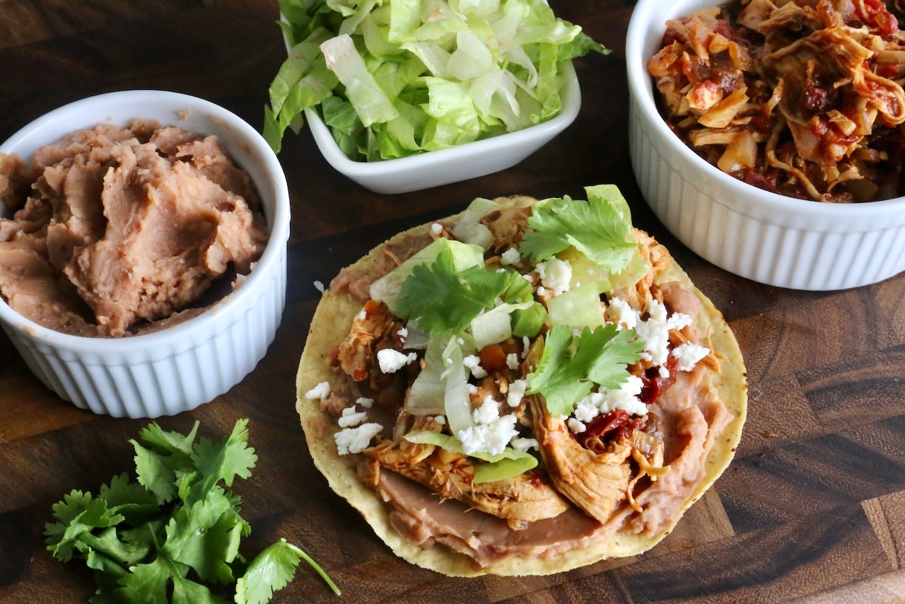Tostadas de Tinga Mexican Shredded Chicken Tostada Recipe